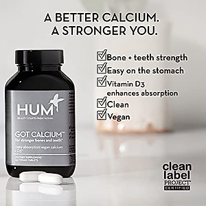 HUM Got Calcium - Vegan Calcium Supplement for Bone Health + Teeth Strengthening with Vitamin D3 for Enhanced Absorption (60 Vegan Tablets, 30 Day Supply)