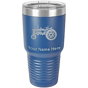 LaserGram 30oz Vacuum Insulated Tumbler Mug, Old Farm Tractor, Personalized Engraving Included (Dark Blue)