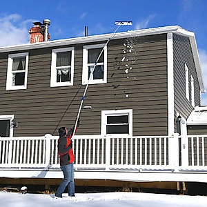 Snow Joe RJ204M 21' Twist-n-Lock Telescoping Snow Shovel Roof Rake with 6" by 25" Poly Blade, 25 inches, Blue