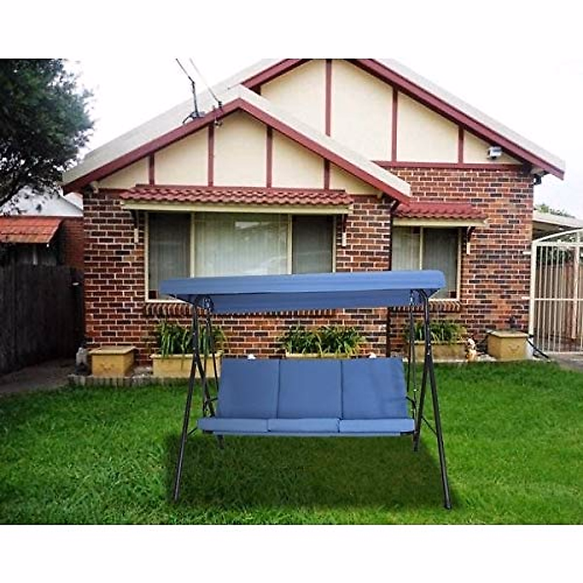 Homebeyond 3 Seater Outdoor Patio Swing | Rust and Fade Resistant Steel Frame with Adjustable Tilt Canopy | Perfect for Garden Backyard or Poolside - SW-3B