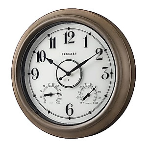CLXEAST Illuminated Outdoor Clocks Waterproof 18 Inch with Smart Sensor,Large Outdoor Pool Clock with Temperature & Hygrometer,Wall Clock for Living Room Decor,Grey Oak/Faux Barnwood