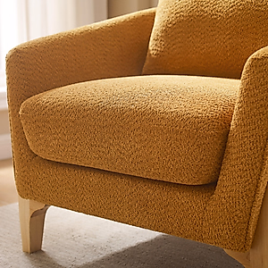 VANOMi Living Room Chair, Accent Chair with Wood Legs, Modern Upholstered Armchair Cozy Chairs for Living Room Bedroom Reading, Boucle