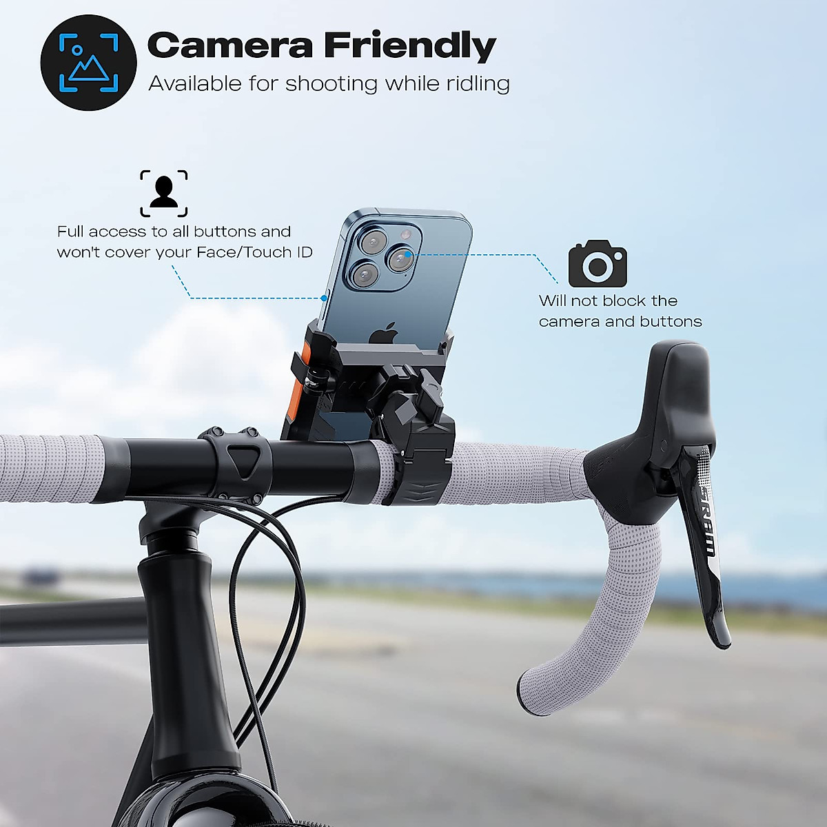 visnfa Upgraded Bike Phone Mount Holder,[1S Quick Release][Camera Friendly] Motorcycle Phone Mount,360°Rotatable,Suitable for Handlebar Diameter 0.866"-1.77" and More 4.5"-7.0" Smartphone