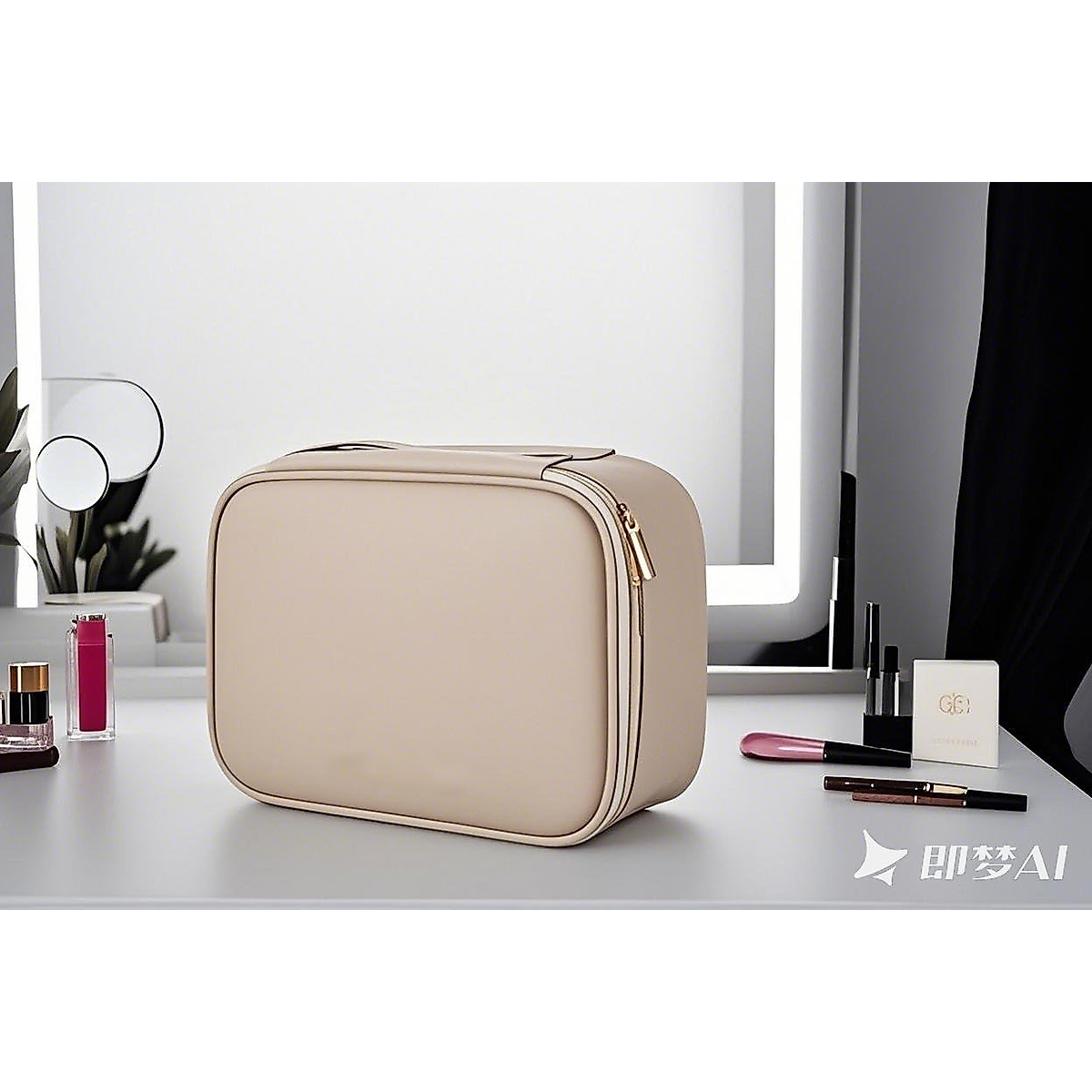 rewhaw 2Pack Travel Makeup Bag Beige Cosmetic Bags for Women Clear Toiletry Bags Cosmetic Bags for Women Make up Travel Bags Organizer for Girls,Makeup Bag Set of 2