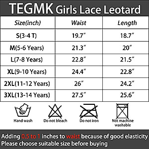 Tegmk Girls Lace Cap Sleeve Dance Leotard for Ballet, Toddler Big Little Girls Gymnastics Dancewear(6036-06-XL)
