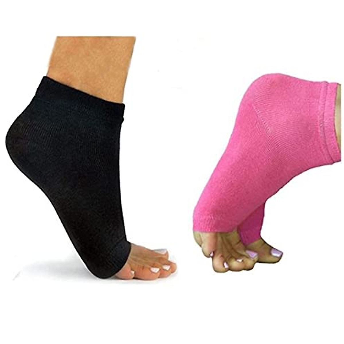 Toeless Socks-2 Pairs - Perfect for Yoga, dance, exercise, pedicures, and more (Black & Pink)Fits All