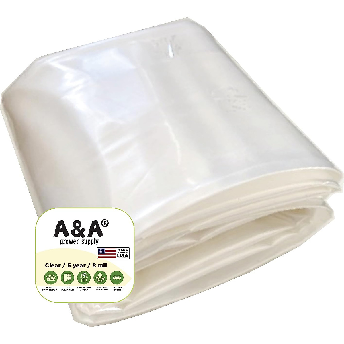 A&A Greenhouse Clear Plastic Film Polyethylene Covering Gt5 Year 8 Mil. - UV Protection - (12 ft. W x 25 ft. L)