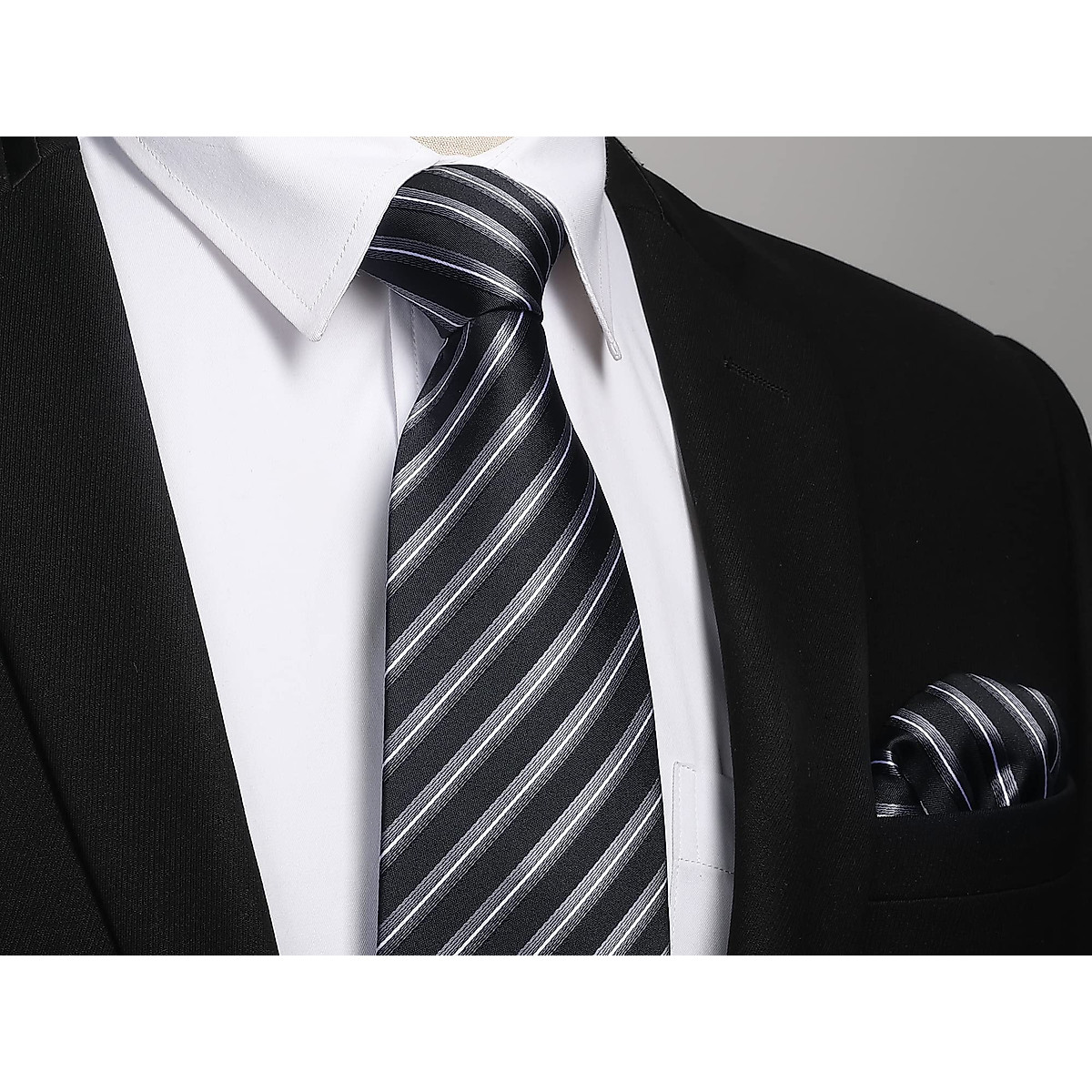 Enlision Black White Ties Stripe Mens Ties and Pocket Square Set Classic Silk Woven Neckties Handkerchief Cufflinks Formal Business Wedding Necktie Gift Box