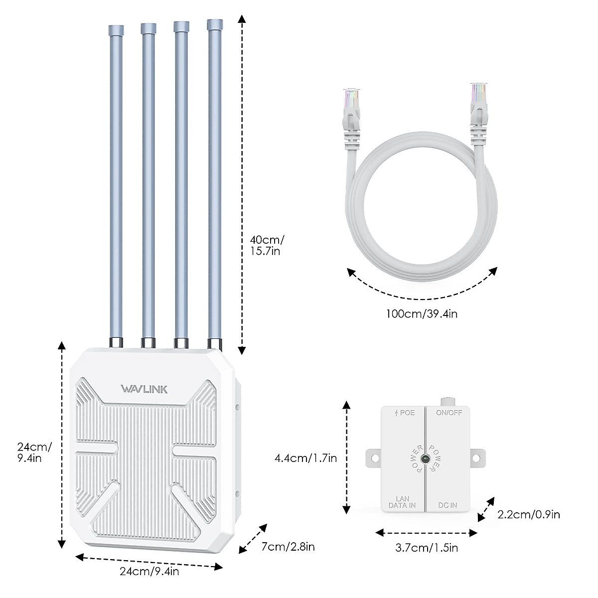 WAVLINK Outdoor WiFi 6 Wireless Access Point, AX1800 WiFi 6 Extender Long Range, Support Active PoE, 4x8dBi Antennas,Work with Starlink/Repeater/Router,IP67,Up to 128 Devices for Farm,Yard,RV,Campsite