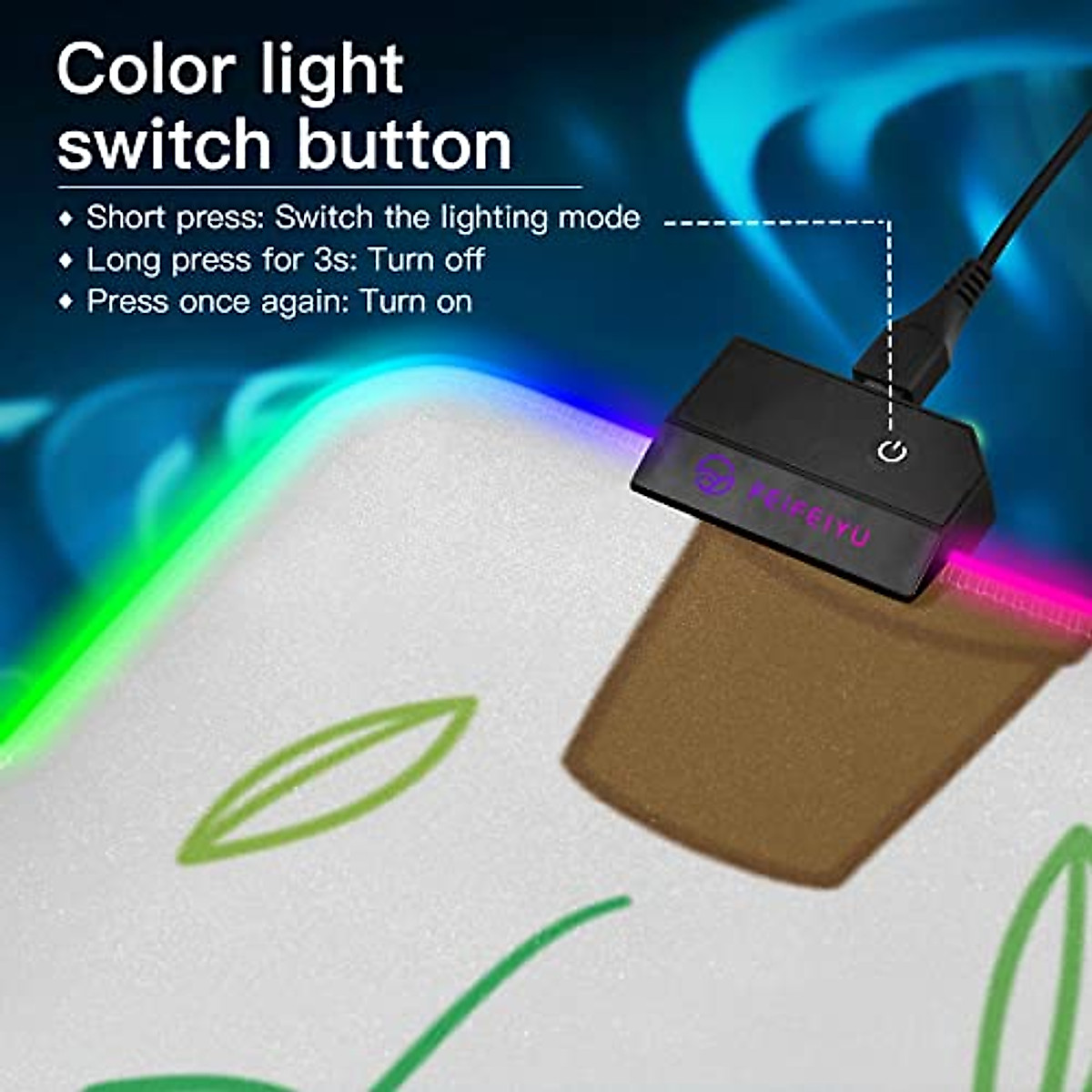 Large RGB Gaming Mouse Pad Cactus Plants Editorial Decoration Purposes Glowing Extended Mousepad 35.4x15.7in, Soft Anti-Slip Rubber Base Luminous Mouse Mat for Pc Laptop, Gaming, Office, Home