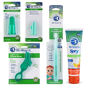 Brilliant Infant Oral Care Set by Baby Buddy, 5 PC, Includes Tooth Gel, Finger Toothbrush, Wipe-N-Brush, Baby's 1st Toothbrush, Baby Toothbrush, Silicone Bristle Toothbrush - Teethers, Green