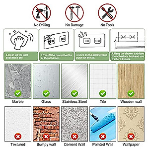 Shower Caddy Shelf Organizer Storage: 2 Pack Adhesive Wall Shampoo Holder with Soap Holder and Hooks, Stainless Steel Rustproof Shower Shelf for Inside Shower Bathroom Basket, No Drilling - Silver