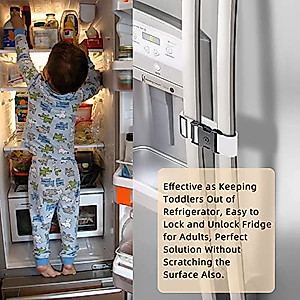 Fridge Refrigerator Cabinet Adult Child Proof Lock With Keys, [2 Packs] Fresheracc Adjustable French Door Guard Lock for Toddlers Children Kids Special Needs, No Drill No Screw No Adhesive (White)