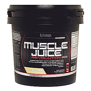 Ultimate Nutrition Muscle Juice Revolution 2600 Weight Gainer, Intestinal Health, and Muscle Recovery with Glutamine, Micellar Casein and Time Release Complex Carbohydrates, Vanilla Protein Powder, 11.1 Pounds