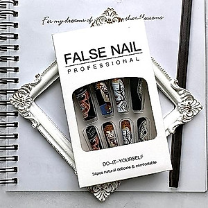 Halloween Press on Nails Long Square Fake Nails Eight Ghost Face Bleed Designs False Nails Full Cover Abstract Acrylic Nails Matte Extra Long Glue on Nails Halloween Stick on Nails for Women Girls
