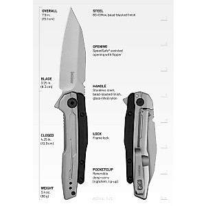 Kershaw Lithium Assisted Opening Pocket Knife, Futuristic Design, 3.25 inch Blade with Stainless Steel Handle, Reverse Tanto, Pocketclip,Silver