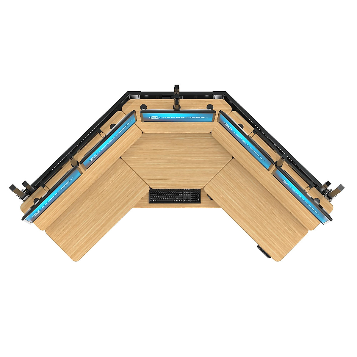 VERSADESK® Foundry Bench 80" x 80" Extra Wide L-Shaped Split-Level Corner Standing Desk | Electric Height Adjustable. 1" Bamboo Surface. USB & USBC Charging Ports. Mobile App Controllable.