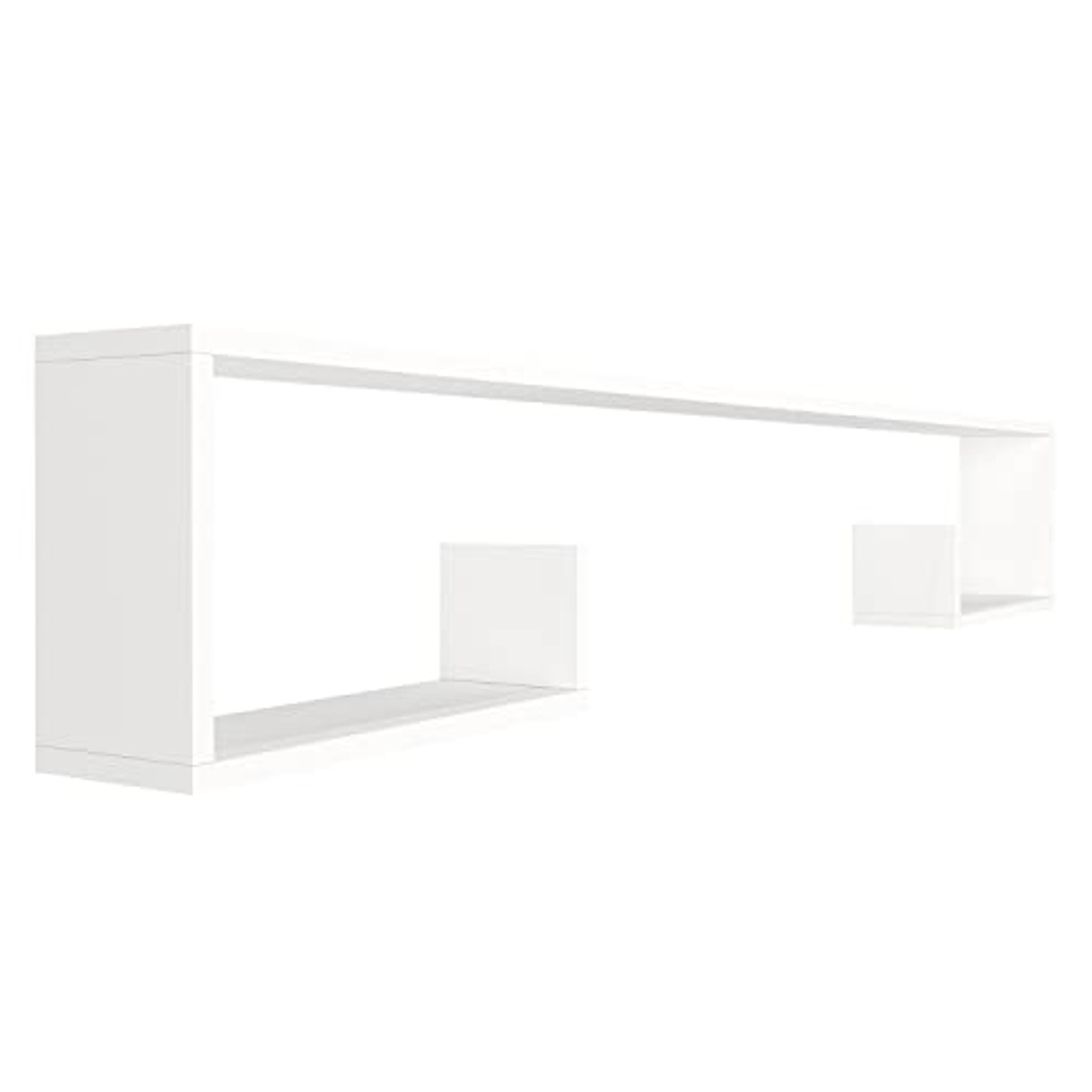 The Urban Port 71-Inch Wooden TV Console Entertainment Media Center, 2-Piece Set, Wall Mounted Floating Shelf, White and Brown