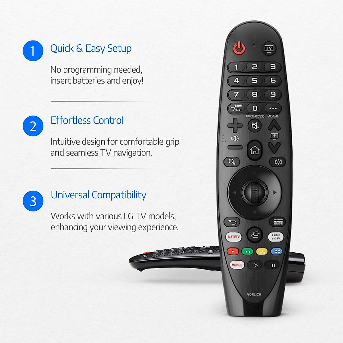 Universal LG Magic Remote Control for LG Smart TV - LG Remote Compatible with All Models of LG Smart TV - 1 Year Warranty Included - (NO Voice Control or Pointer Function) by Vorlich®