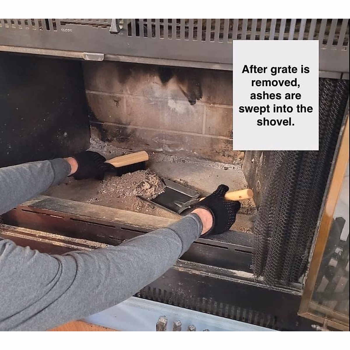 Mini Ash Bucket with Shovel, Gloves and Hand Broom, 1.5-Gallon Pail with Lid, Metal Bucket Coal and Ash Carrier Wood Pellet Storage Container Tool Set for Fireplace Fire Pit, Iron Ash Stove