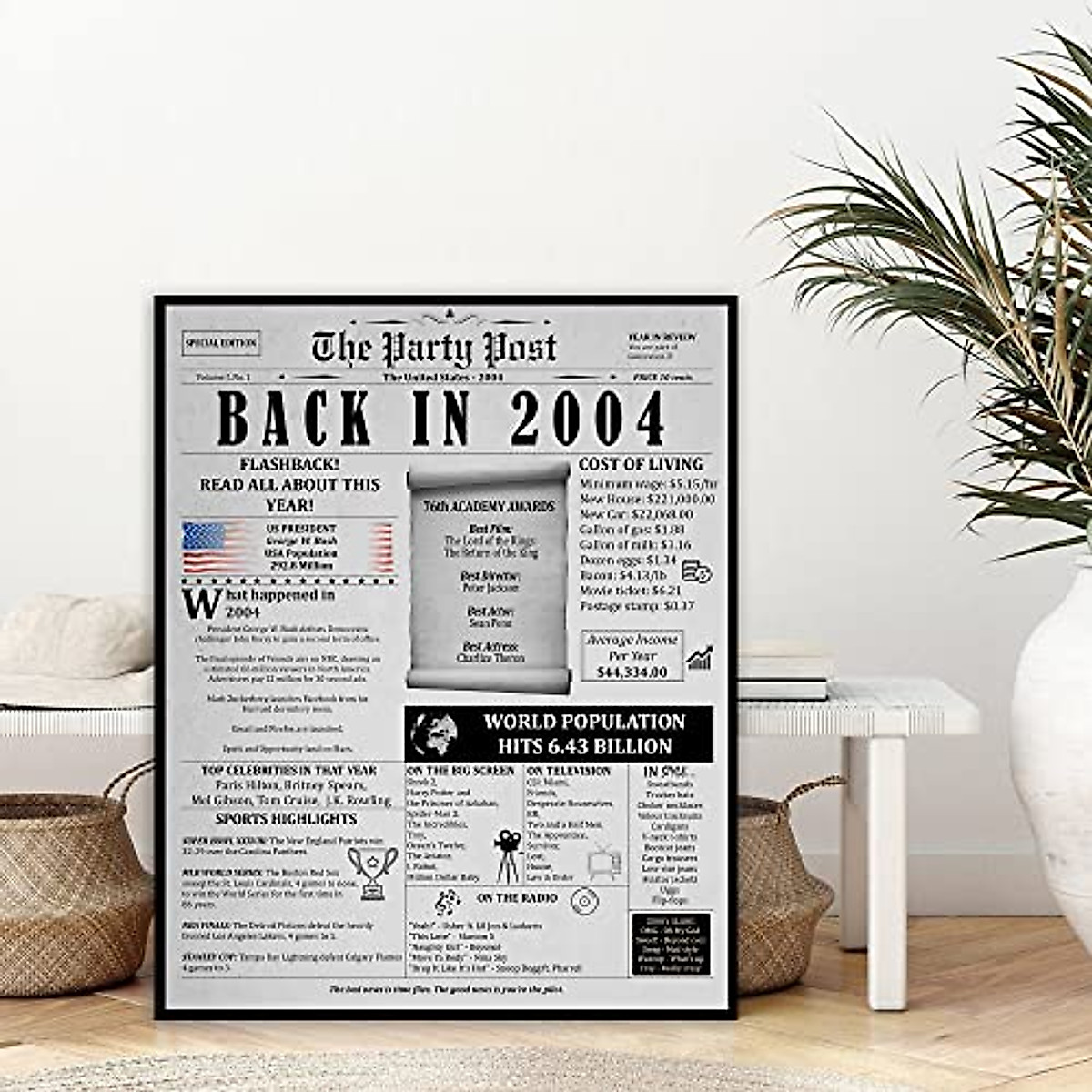 19th Birthday Party Decorations Poster - 19 Years Ago Anniversary Card for Women and Men. Back In 2004 Home Decor Supplies for Her or Him Turning 19 Years Old. 11 x 14 In Birthday Retro Card.