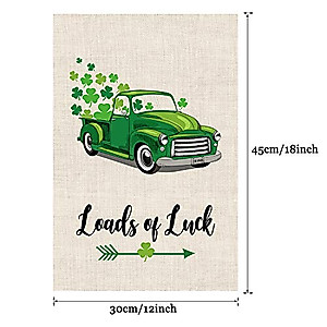 PTFNY St. Patrick's Day Garden Flag Truck Loads of Luck Clovers Irish Green Shamrocks Saint Patrick's Day Yard Flags Double Sided 12 x 18 Inch St. Patty's Outdoor House Yard Lawn Decorations