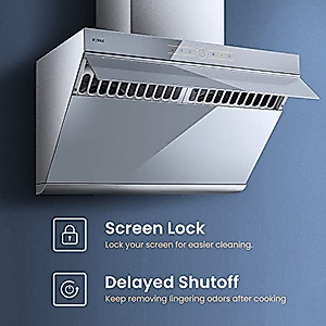 FOTILE JQG7501.G 30" Range Hood | Unique Side-Draft Design for Under Cabinet or Wall Mount | Modern Kitchen Vent Hood | Powerful Motor | LED Lights | Silver Grey Tempered Glass Surface