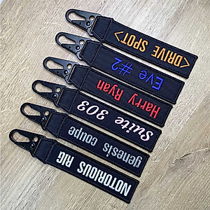 silkmilk Custom Keychain, Personalized Keyring Double Sided Embroidery, Automotive Key Chain For Motorcycle Car & Bike (1-Line-Text)