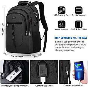 YAMTION Black Backpack for Men and Women,School Backpack Bookbag for Teen Boys and Girls Laptop Backpack with USB for Collge Work Business