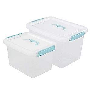 Gloreen 12 Quart&6 Quart Clear Storage Bins with Lid and Mint Green Handle, Multipurpose Stackable Plastic Storage Latches Box/Containers