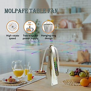 Molpafe Table Fans, Portable and Soundless, with Soft Fan's Blades, USB Rechargeable, Keeps Your Food Clean, Suitable for Home, Patio, Restaurant, BBQ and Picnic (2 Pack)-005