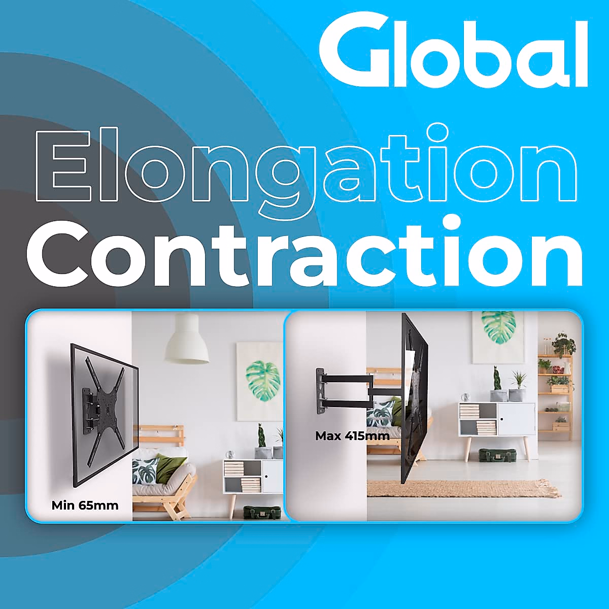 Global Electronics Tv Stand, Rotating Tv Mount, Articulating TV Mount with Long Arm, Tv Stands for Living Room Easy Installation fits 14 to 55 Inch Flat and Curved TVs VESA Mount 400x400mm