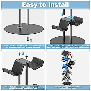 Kytok Controller Stand 5 Tiers with Cable Organizer for Desk, Universal Controller Display Stand Compatible with Xbox PS5 PS4 Nintendo Switch, Headset Holder & Desk Mounts for 10 Packs Controller