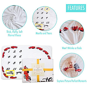 Baby Monthly Milestone Blanket boy | Free: Truck Costume + Star and Rectangular Felt Frames | Plush Extra Soft Fleece | Photography Backdrop Memory | Large 40" x 60" | Newborn
