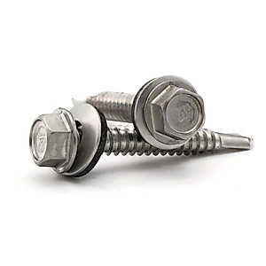 #14 Stainless Steel Hex Head Roofing Screws with Sealing Washer Self Drilling Stainless Steel Roofing Screws #14 x 1-3/4 inch Qty 25