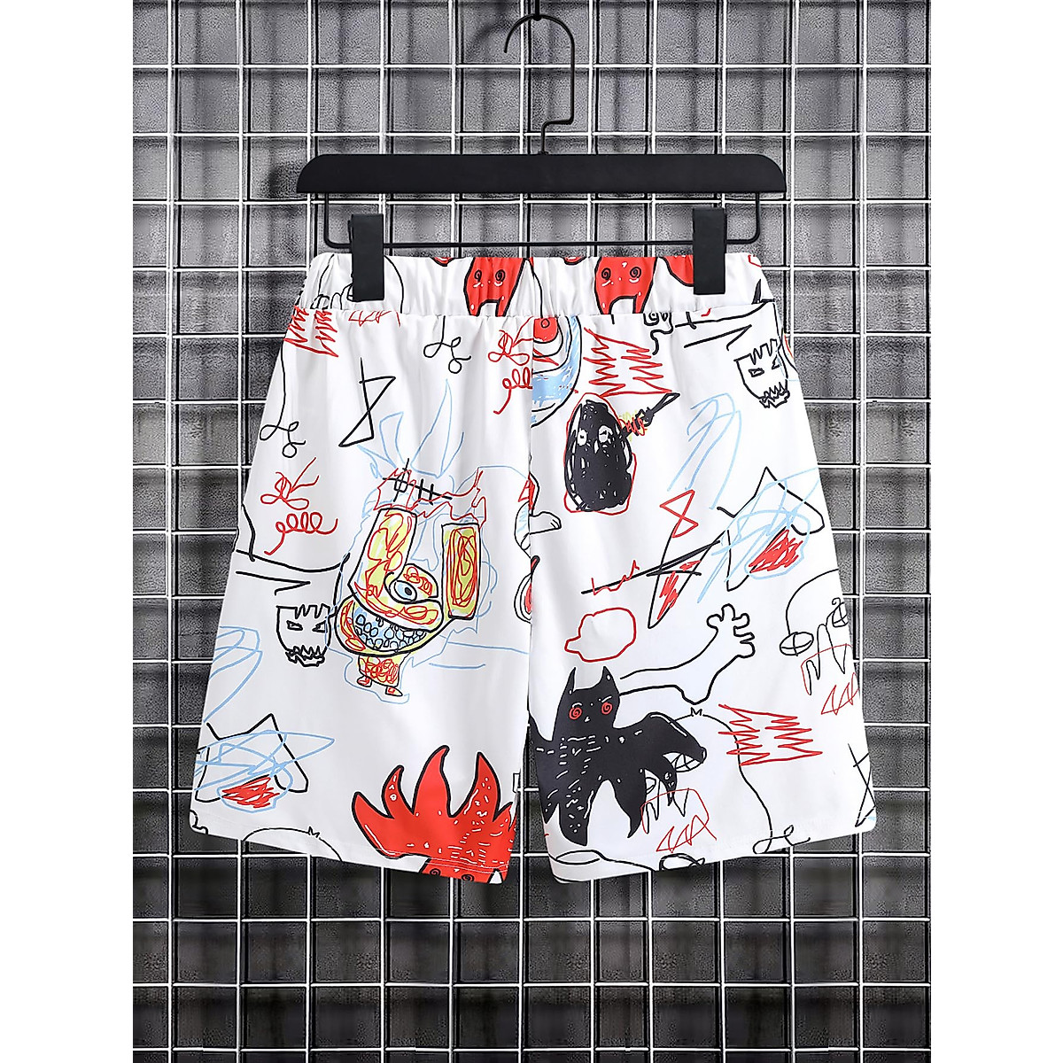 SOLY HUX Men's Cartoon Print Elastic High Waisted Casual Summer Shorts White M