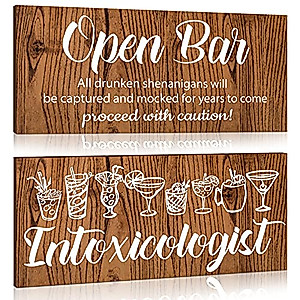 Jetec 2 Pieces Bar Signs Bar Accessories for Home Bar Intoxicologist Sign Open Bar Sign Drunken Shenanigans for Wedding Bar Party Home Decor Reception Home Decor