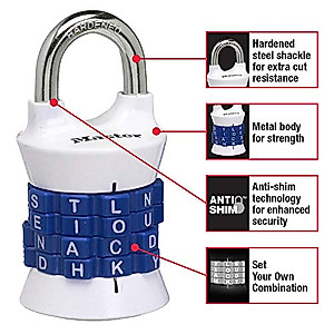 Master Lock Word Combination Lock, Set Your Own Word Lock for Gym and School Lockers, Colors May Vary, 1535DWD