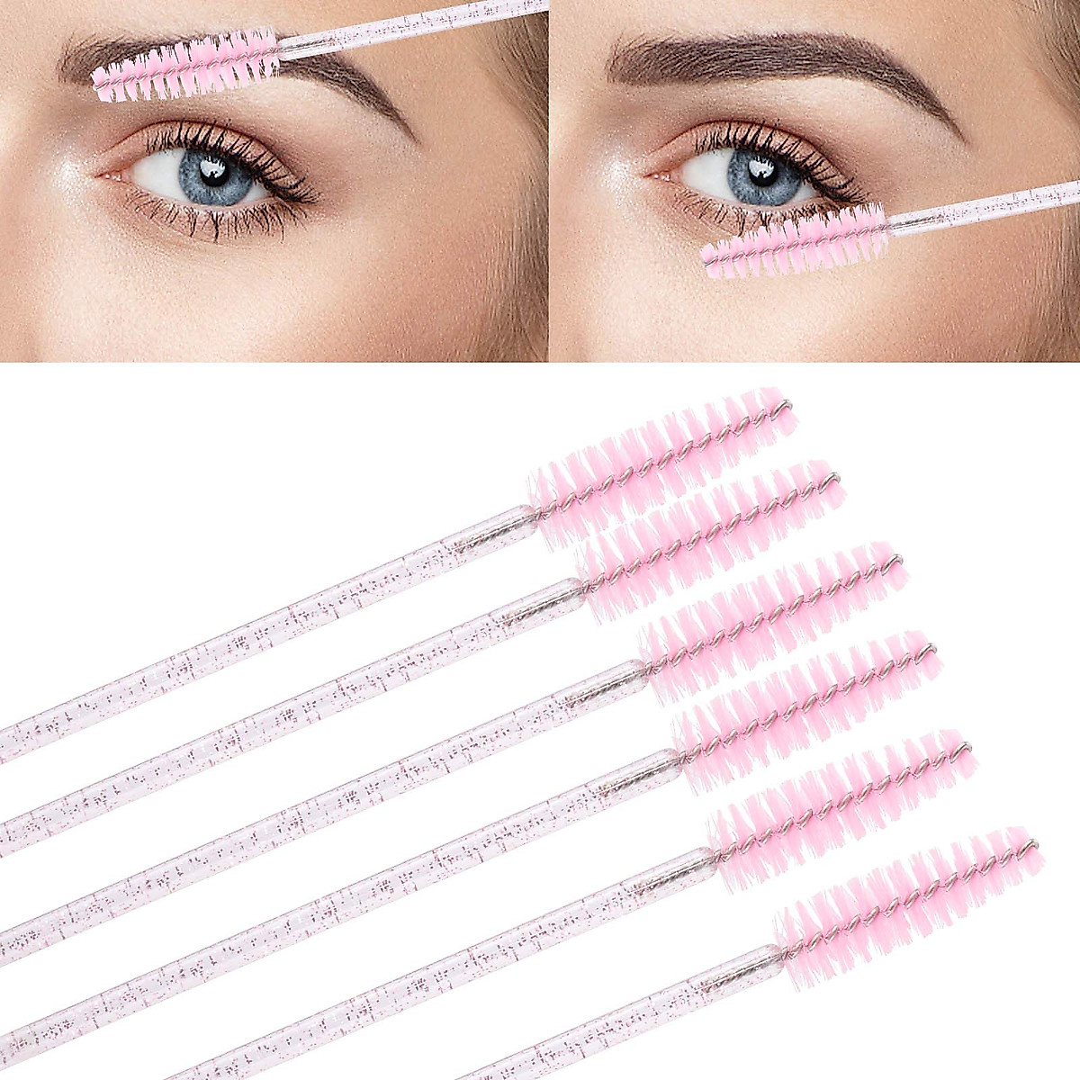 Tbestmax 200 Disposable Mascara Wand and Lipstick Applicator Wands Crystal Lip Gloss Brush Lash Spoolies for Eyelash Extensions (Pink)