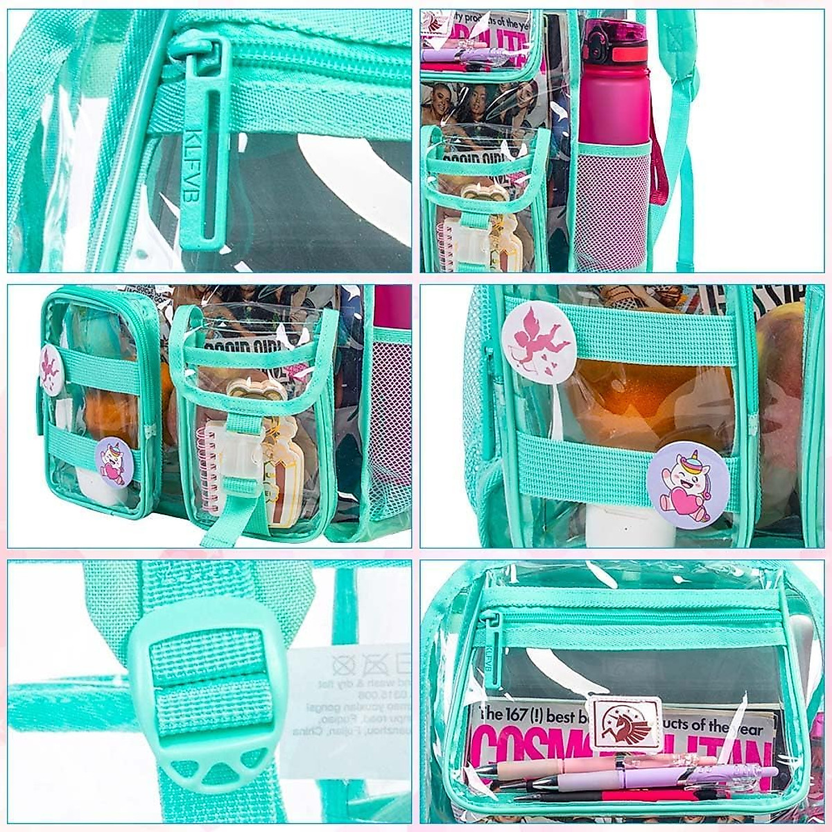 Clear Backpack, Heavy Duty Transparent Bookbag for Girls Women, Cute School See Through Backpacks for Teens Elementary - Green