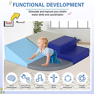 Climbing Toys for Toddlers 1-3, Indoor Corner Climber Soft Play Equipment, Colorful Climb and Crawl Activity Playset, Motor Skills Early Development Foam Blocks for Toddlers and Kids, Blue