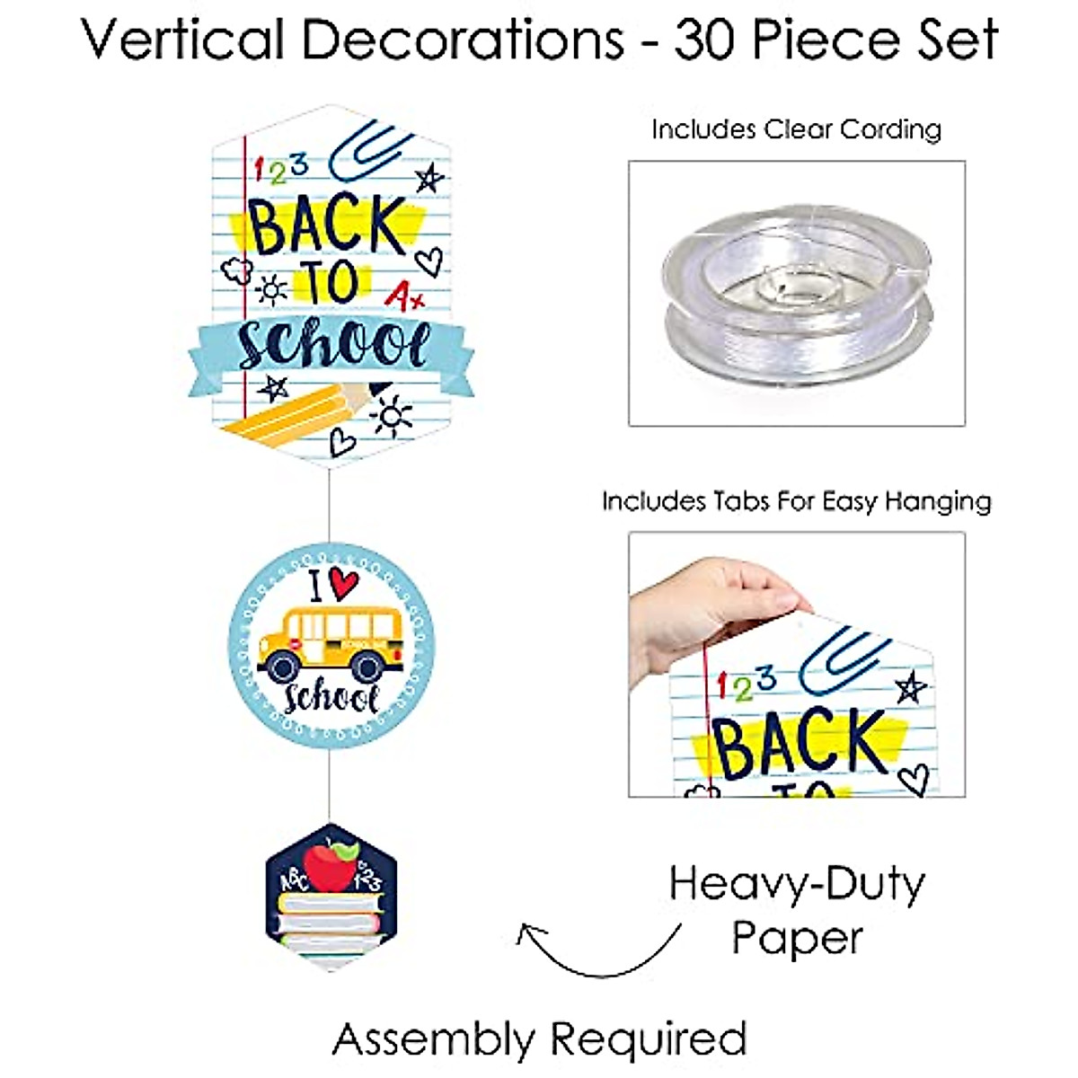 Big Dot of Happiness Back to School - First Day of School Classroom DIY Dangler Backdrop - Hanging Vertical Decorations - 30 Pieces
