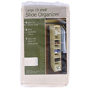 Richards Homewares Hanging Ten Shoe Large Shelf Organizer-Canvas/Natural 50" x 14" x 8"