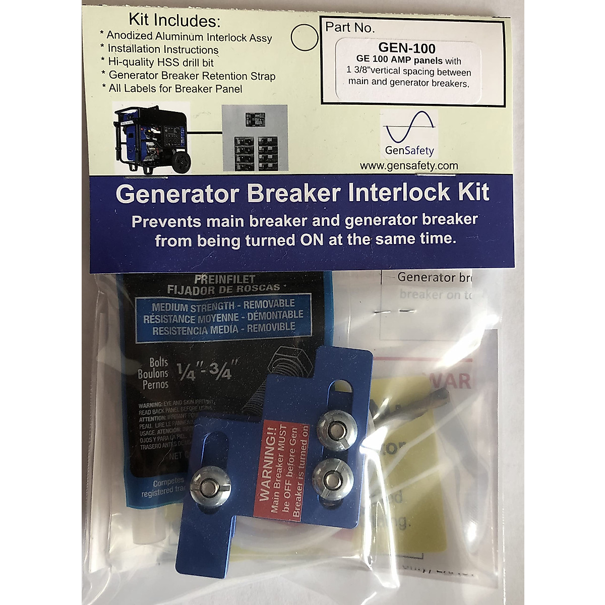 GenSafety Generator Breaker Panel Interlock Kit for GE 100 Amp Panel