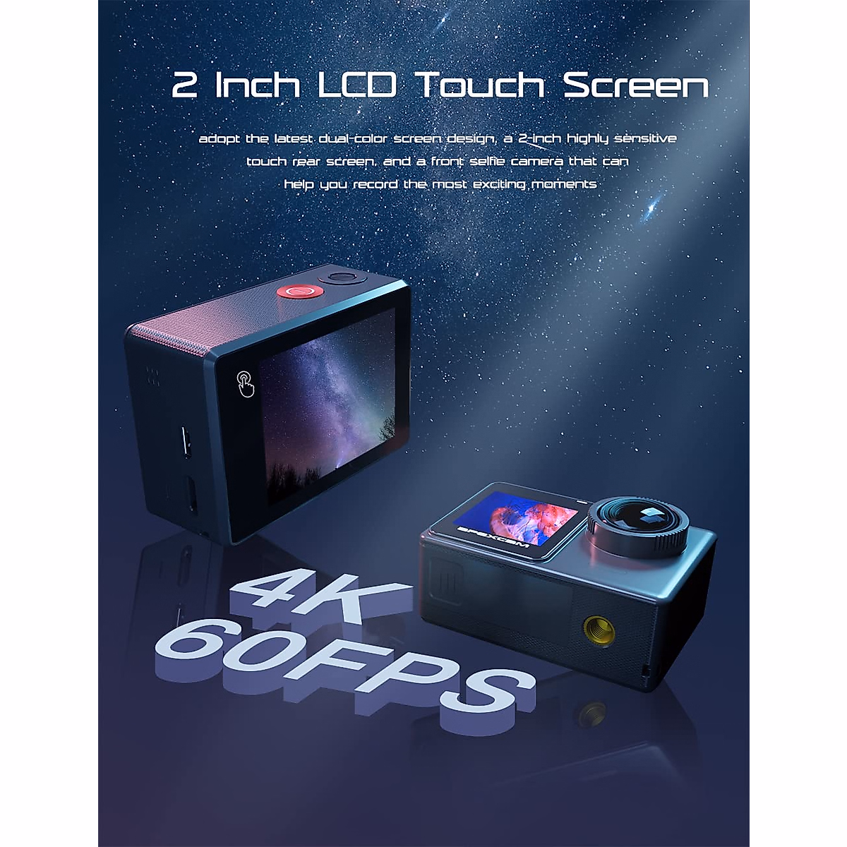 Apexcam 24MP 4K Action Camera EIS Touch Screen 40M Waterproof Underwater Camera, Wide Angle Dual Screen Camera for Vlog(External Mic,Remote Control, Charger and Helmet Accessories)…