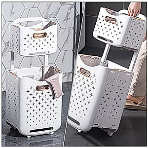 Cabilock Laundry Hamper Laundry Laundry Collapsible Laundry Baskets Double Layer Laundry Basket Bathroom Clothes Storage Basket Storage Shelf Kitchen Shelf Fruit Stand with Wheel for Home Hamper