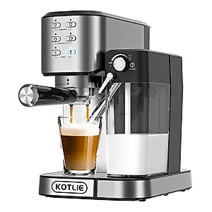 KOTLIE Espresso Coffee Machine with Milk Frother, One-Touch Automatic Coffee maker for Espresso/Cappuccino/Latte, ESE Pod Compatible, 20Bar Pump, Dual Heat System 1350W and 900W (120, Volts) (Metal)