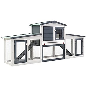 vidaXL Outdoor Rabbit Hutch Weather Resistant Heavy Duty Animal Cage Bunny Living Small Animal Shelter 80.3" Gray White Wood