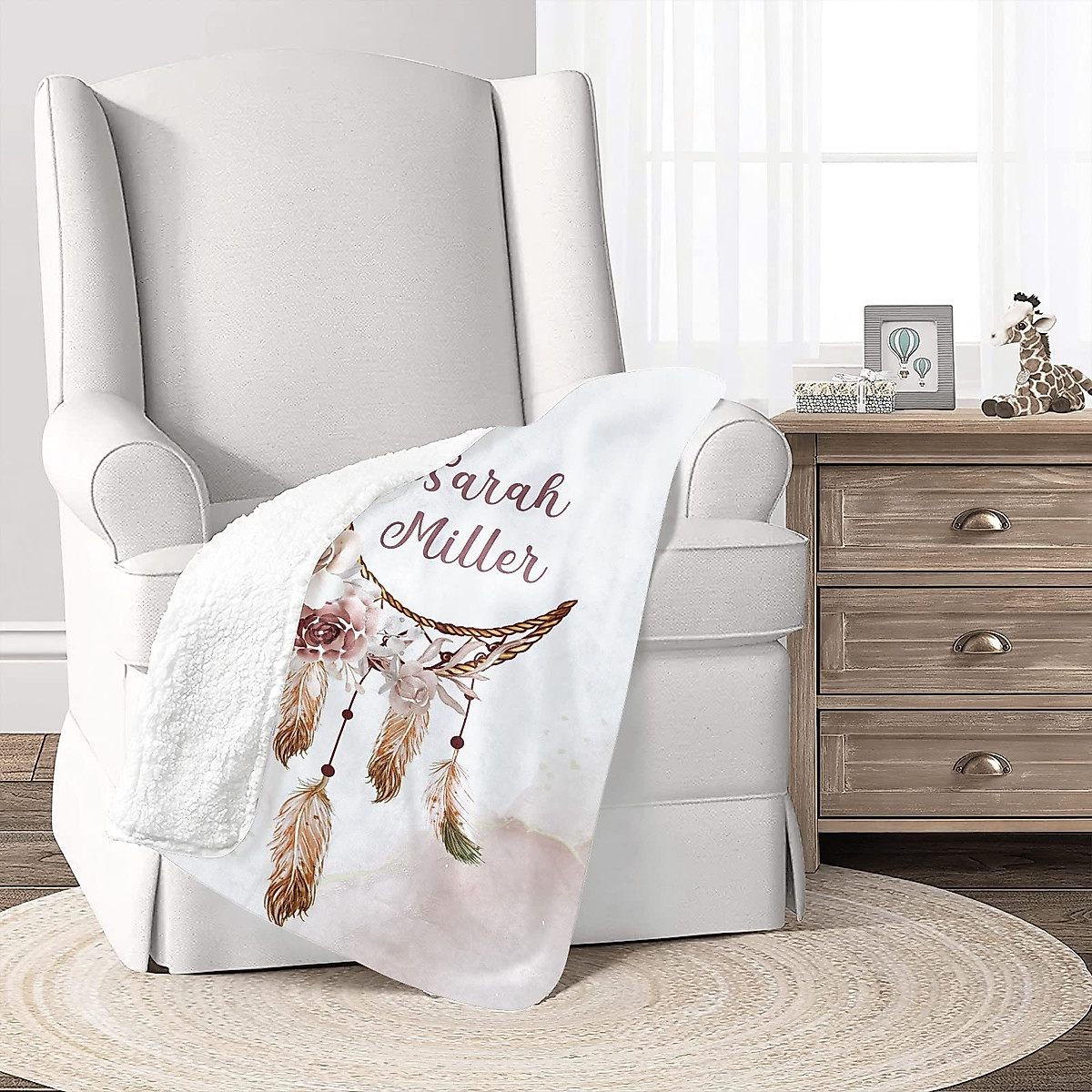 Tribal Moon Dream Catcher Brown Personalized Baby Blanket for Girl Boy Soft Warm Newborn Throw Naps Swaddle Custom Blanket 30X40 in