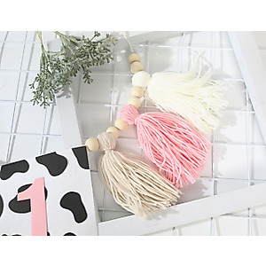 Holy Cow 1st Tassels Banner Birthday Decorations Girl - First Highchair Tassels Banner, High Chair Tassels Wood Beads Garland Party Supplies, Pink Black White, Photo Props, Handmade